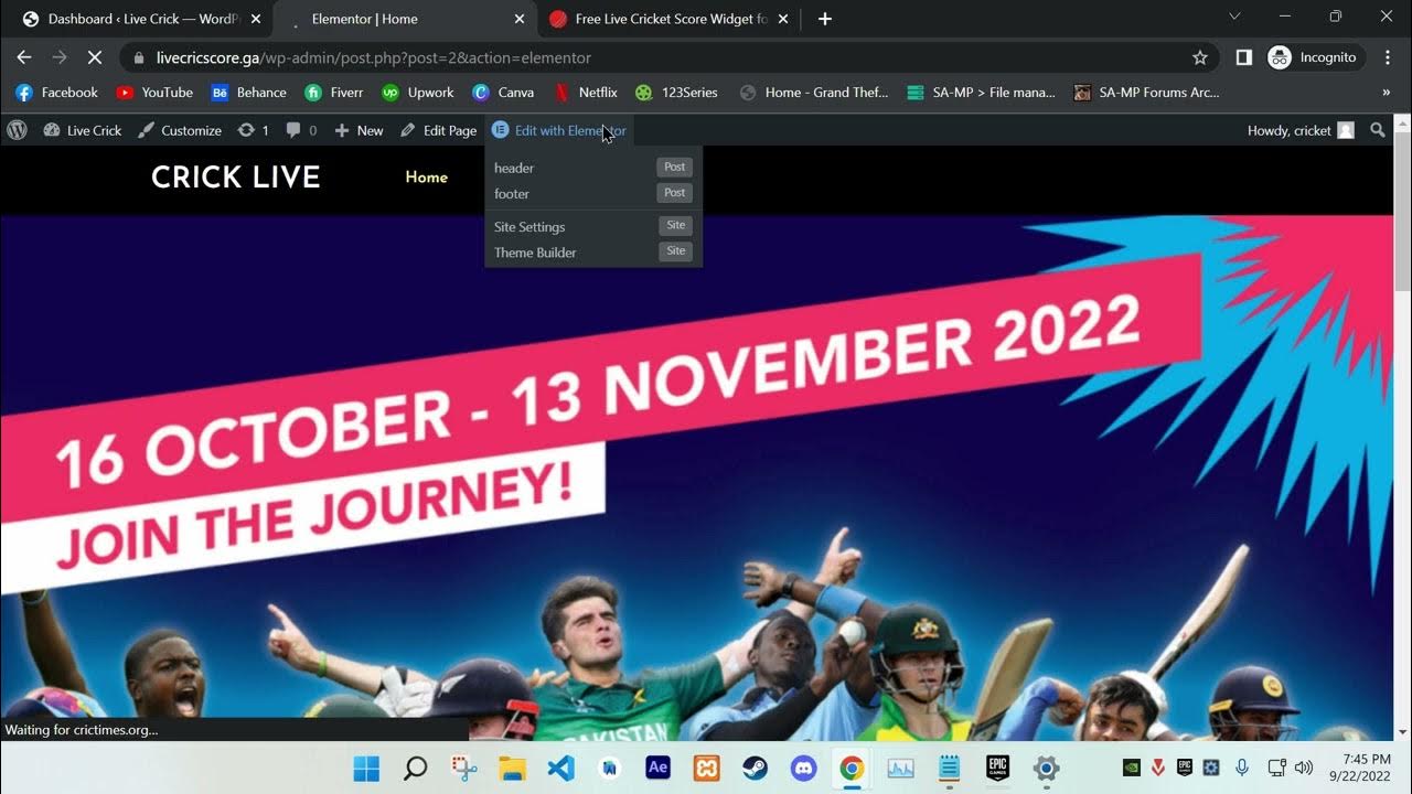 Adding live score cricket widget WordPress - YouTube