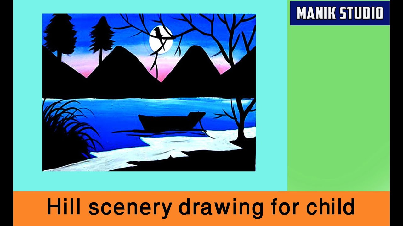 Hill drawing/Hill drawing step by step/Hill drawing Scenery easily/Hill ...