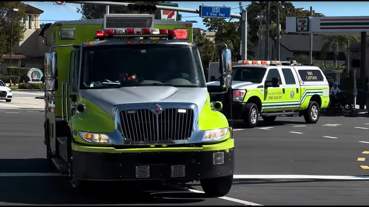 Miami-Dade Fire Rescue R74 and EMT Captain M06 transporting critically ...