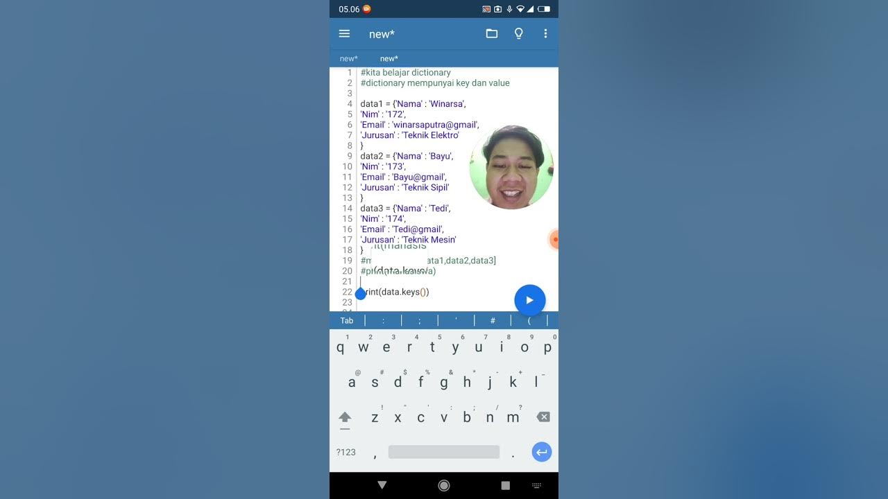 Dasar Komputer & Pemrograman (Dictionary) Pydroid3, Python - YouTube