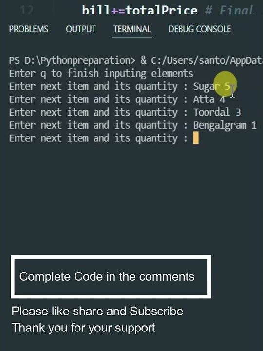 Simple Bill Print Project in Python Dictionaries - YouTube
