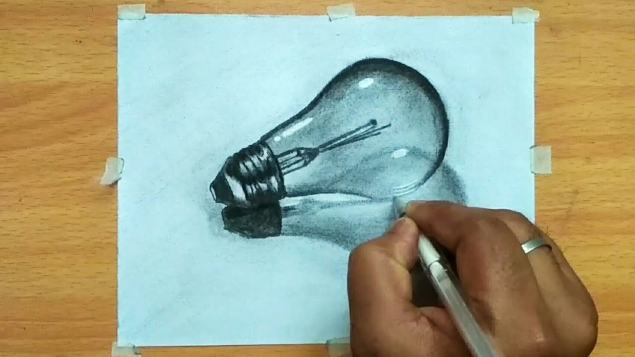 3d Bulb Drawing//Realistic 3d Bulb Drawing step by step//ART POINT ...