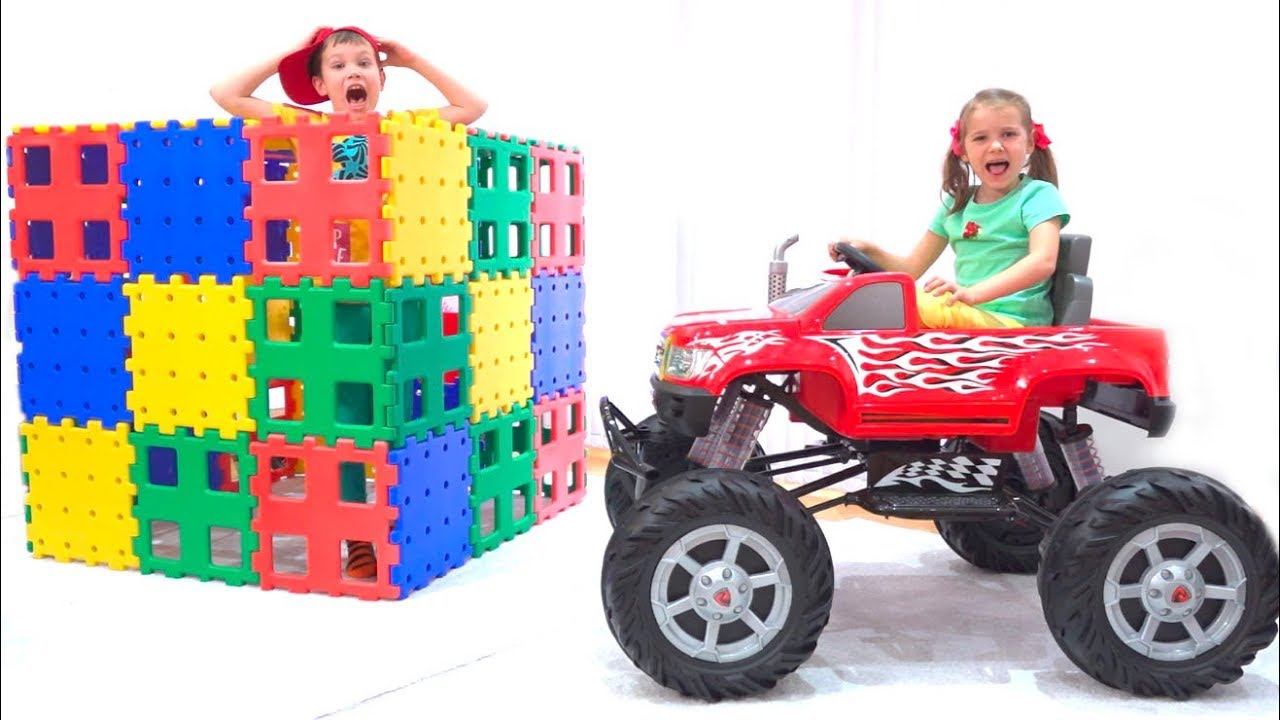 Max And Katy Playing with Blocks and cars - YouTube