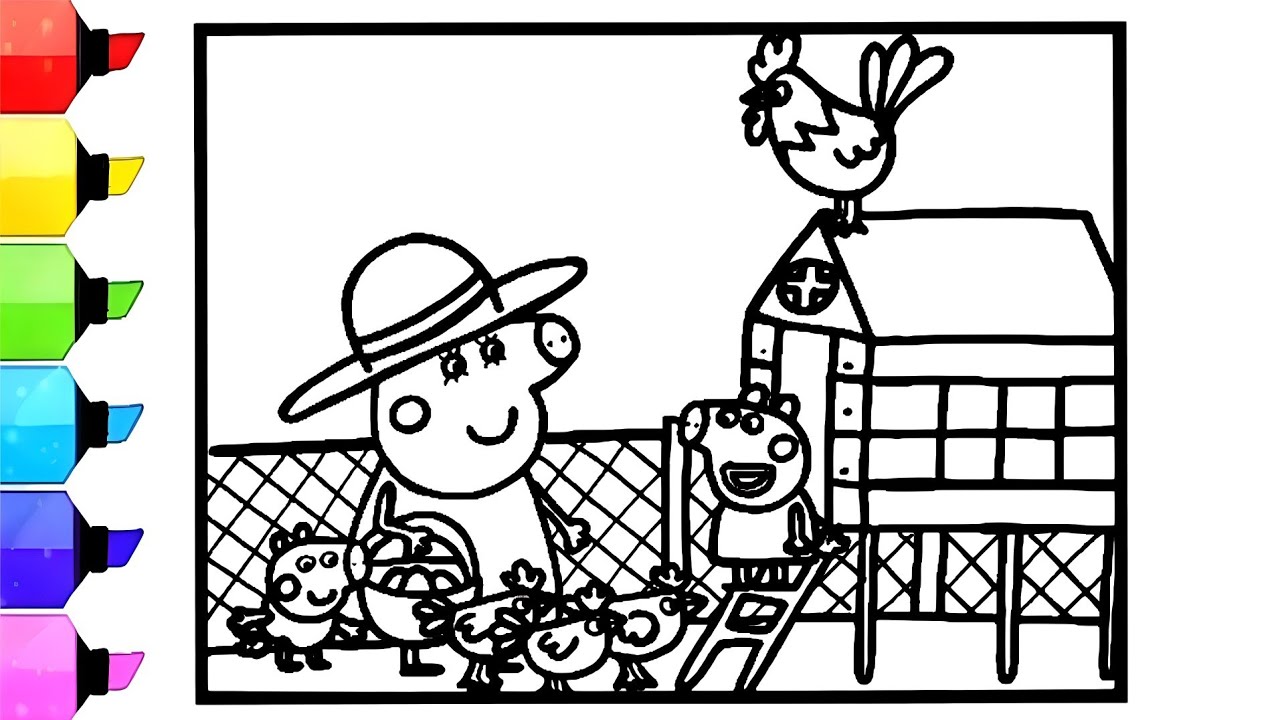 Granny Pig in the hens farm house with kids Drawing, Painting and ...