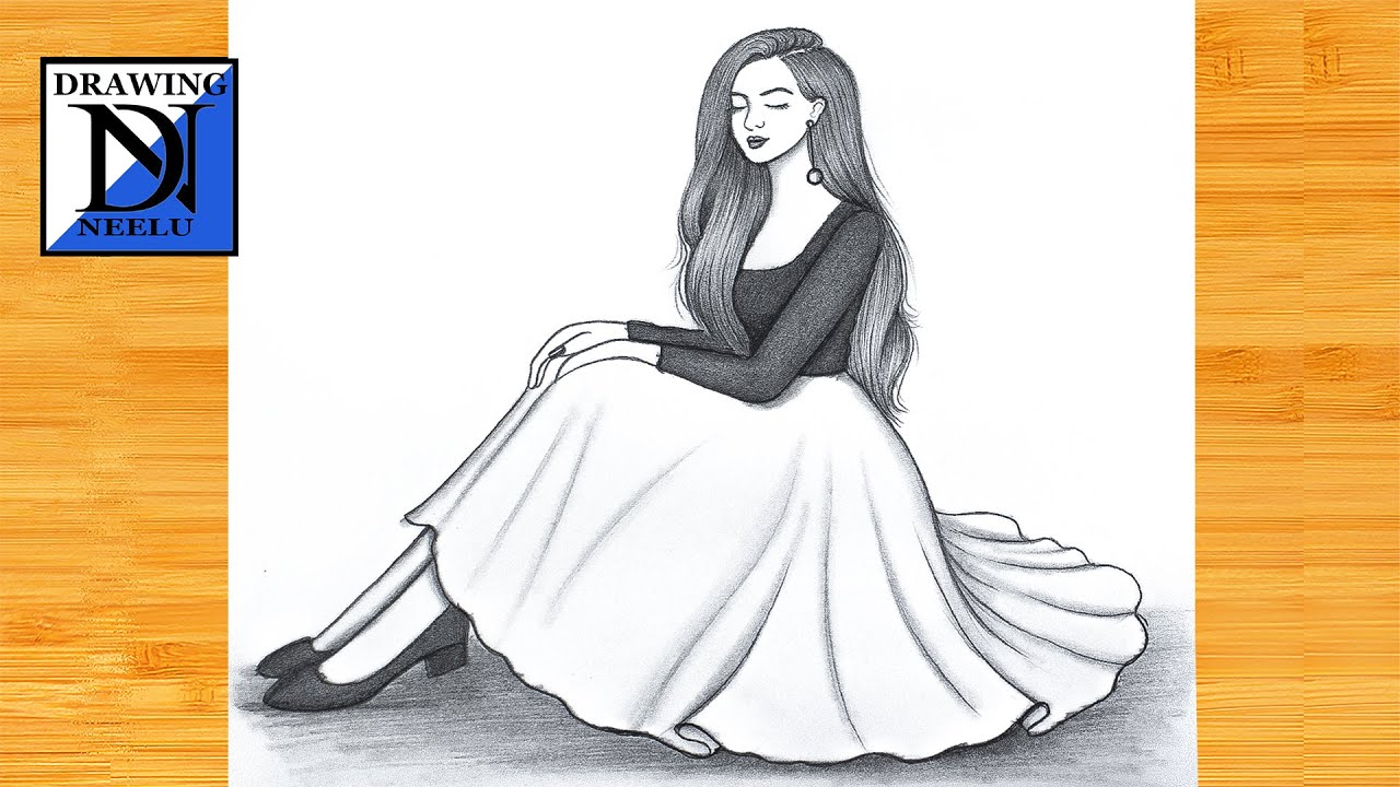 How to draw a easy cute Girl sitting || Girl drawing for beginner ...