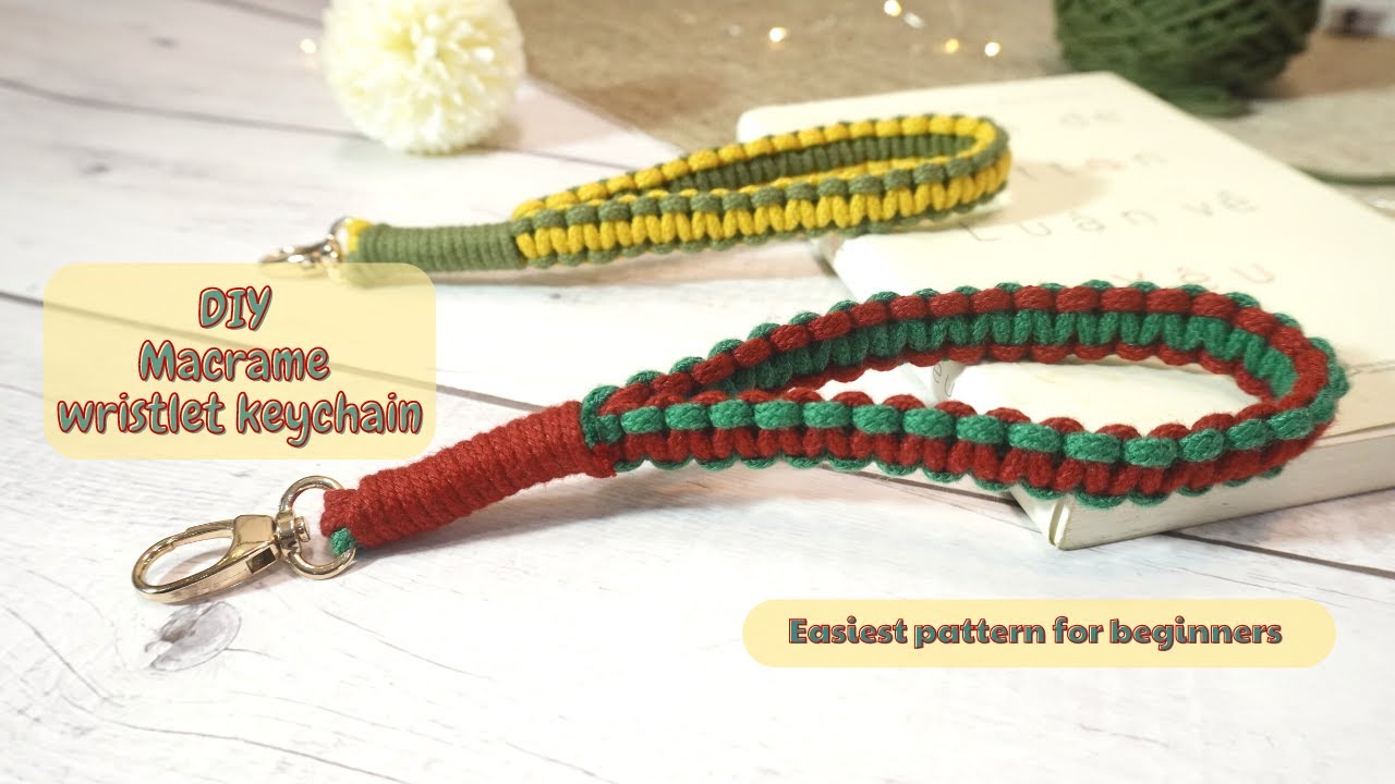 Macrame Wristlet Keyring Tutorial| Easiest Macrame for beginners | Step by step tutorial - YouTube