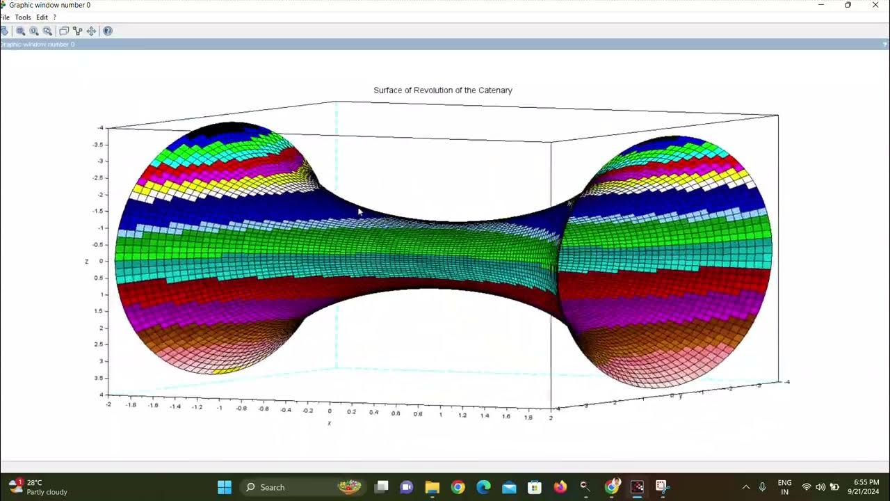 Scilab generated plot for the surface of revolution of a catenary curve - YouTube