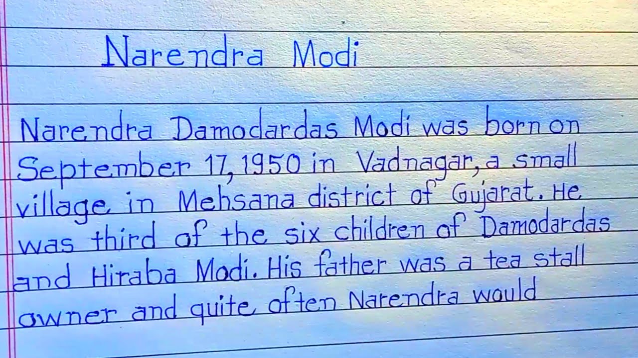 Narendra Modi essay in English// paragraph||handwriting|| - YouTube