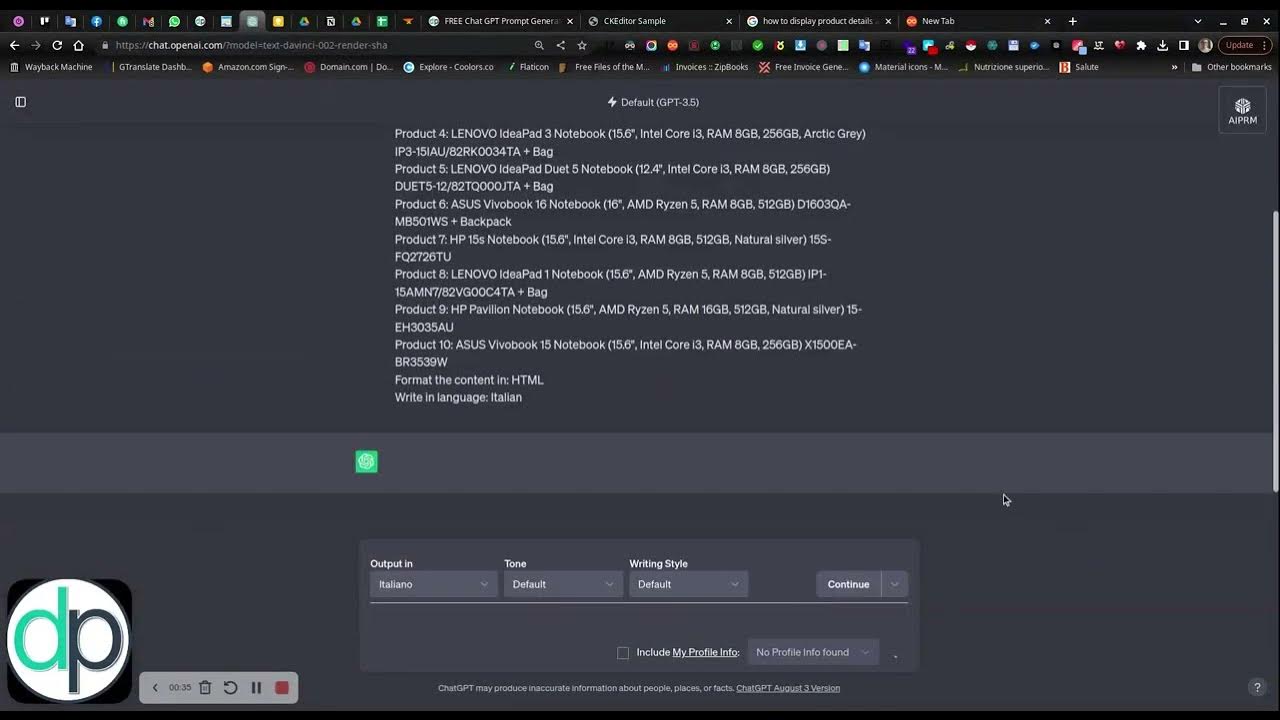 Chat GPT Prompt Generator for Product comparison (HTML output) - YouTube