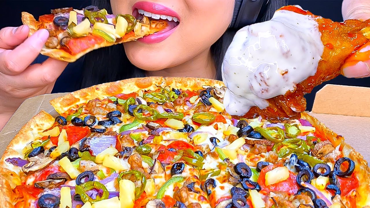 ASMR PIZZA & HOT WINGS MUKBANG (Real Eating Sounds) ASMR Phan - YouTube