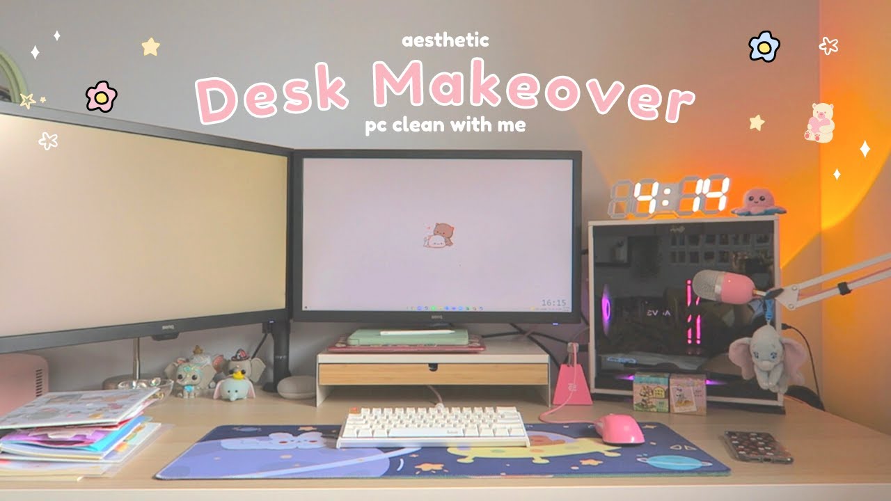 Aesthetic Desk Makeover: Clean my PC + Setup with me - YouTube
