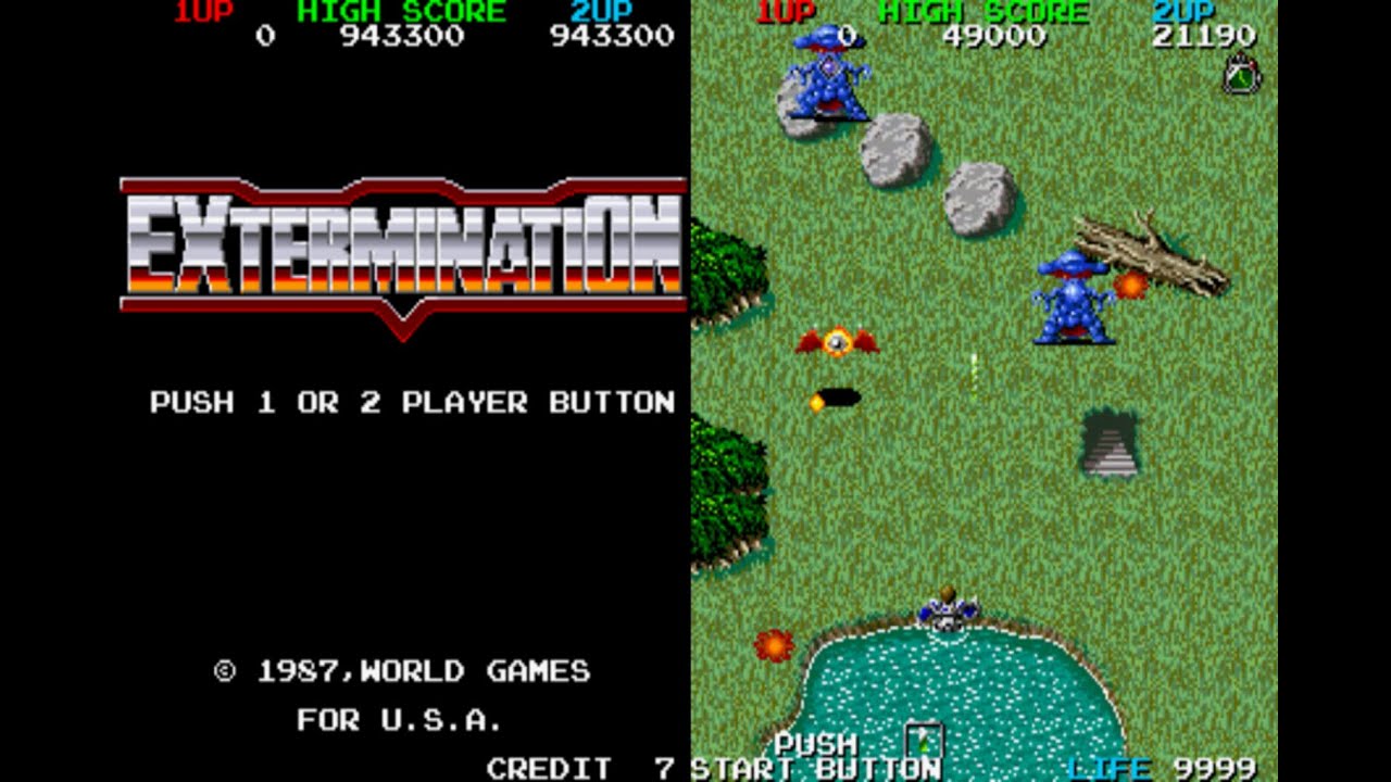 MAME 181 [추억의 오락실 게임] 익스터미네이션(Extermination) TAITO 종스크롤 슈팅 게임 (1987 ...