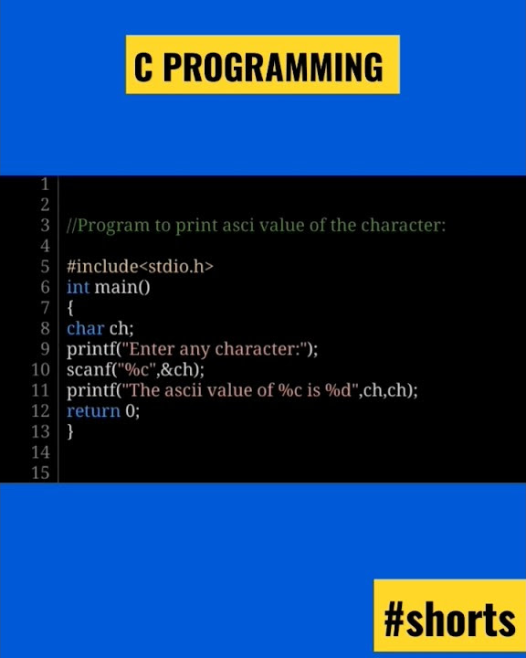Program To Print Asci Value Of The Character Shorts Trending Short Clanguage Code Cprogram