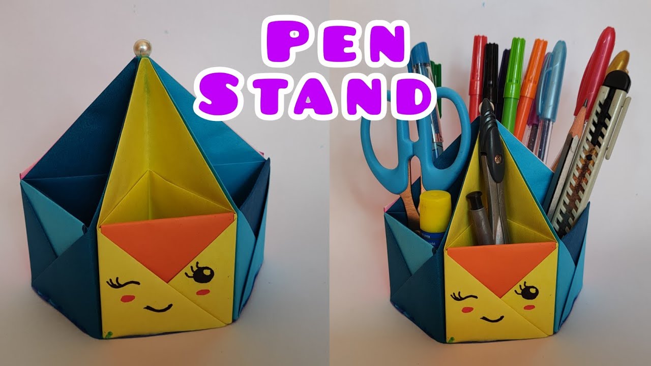 How to make a paper pen holder -Easy origami - YouTube