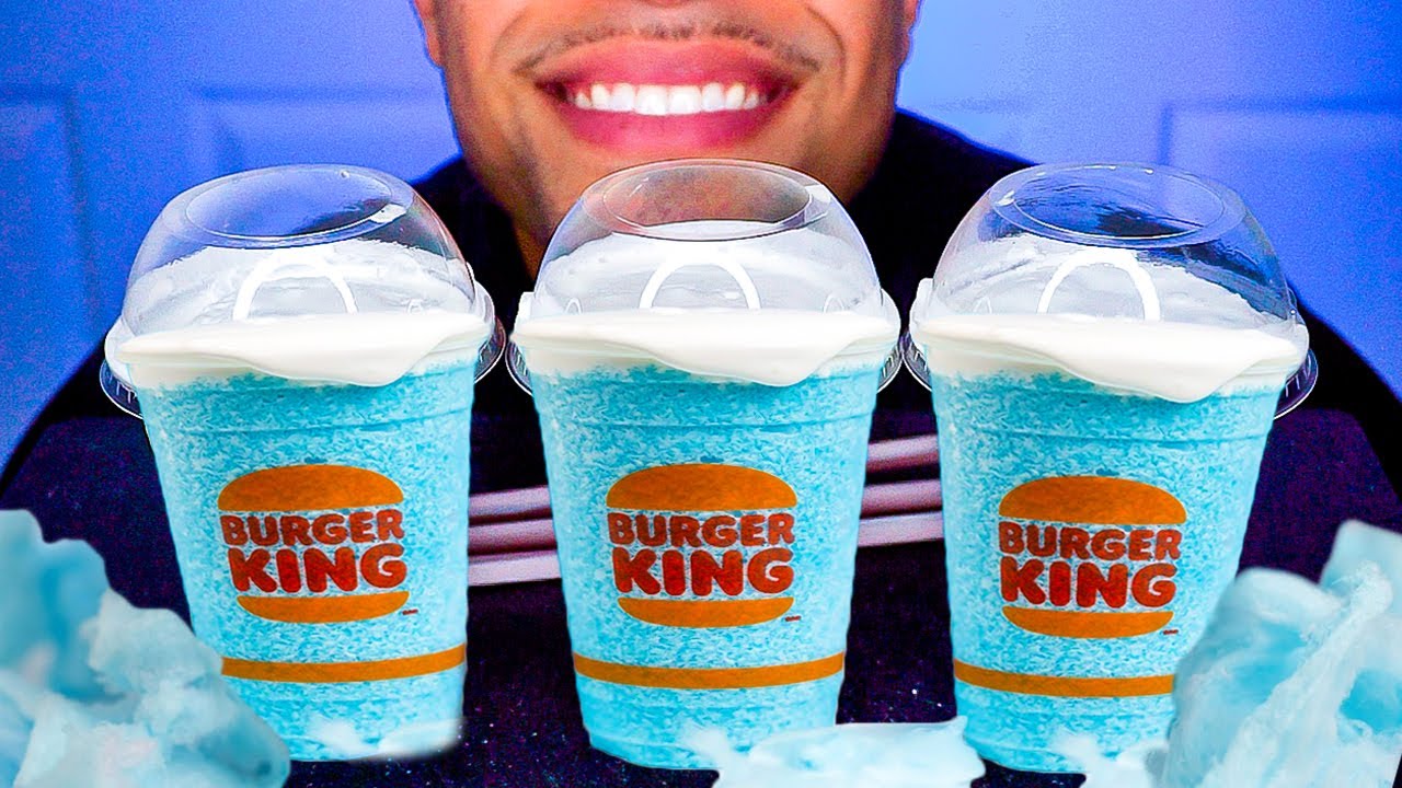 Burger King Frozen Cotton Candy Cloud Challenge Eating Drinking Sounds Candy Sweets ASMR Mukbang ...
