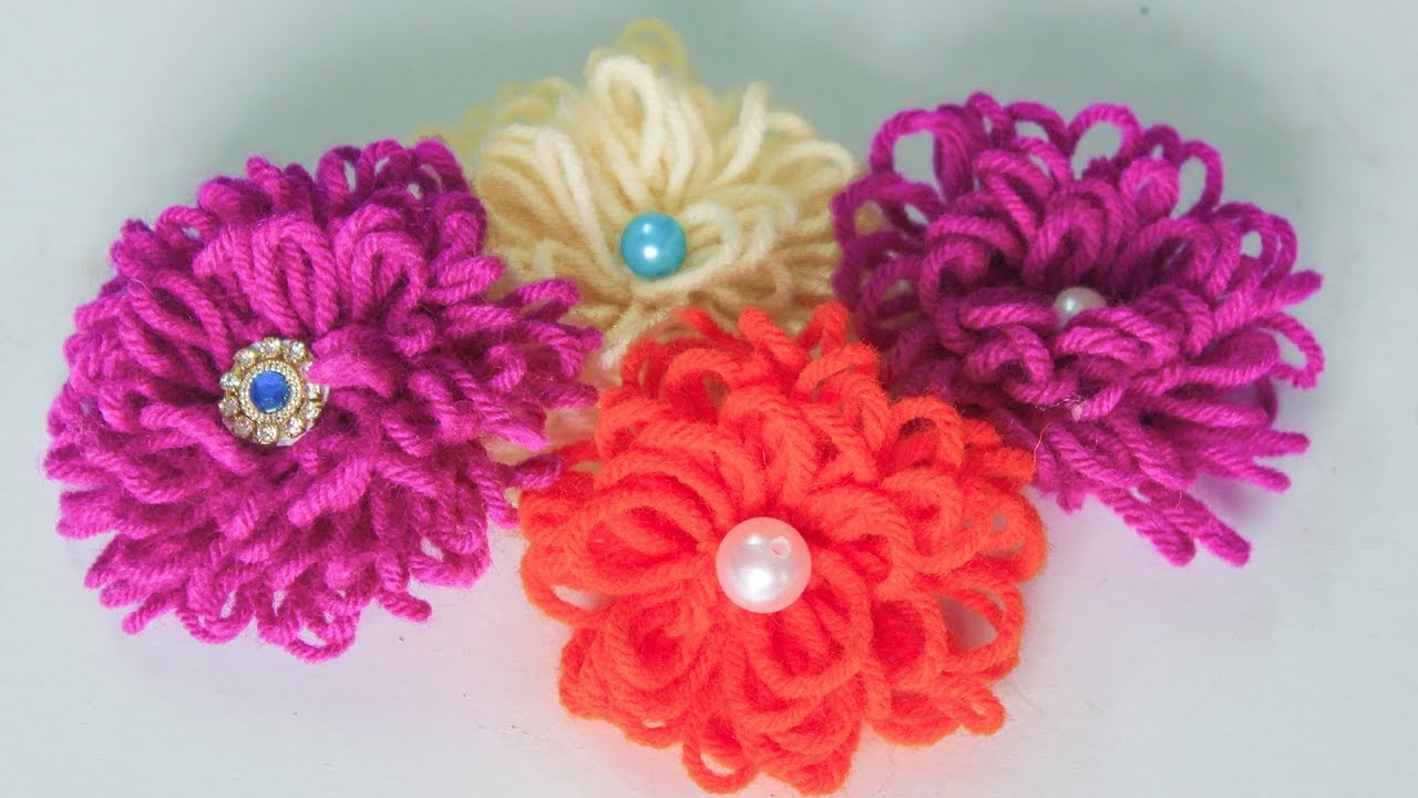 Woolen Flowers in Handmade Crafts | Wool Flower Making in Wool Crafts ...