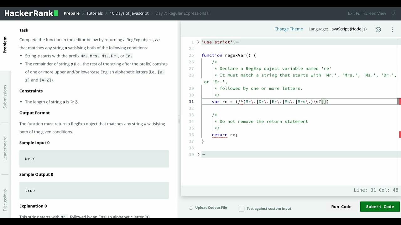 Hackerrank 10 Days of Javascript - Day 7: Regular Expressions II - YouTube