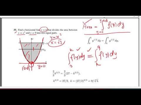 Calculus # 6.1 Find Horizontal line y=k that divides Area between given ...