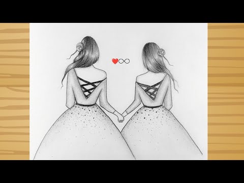 BFF drawing - How to draw Two Best friend ( Back side ) Best friend ...