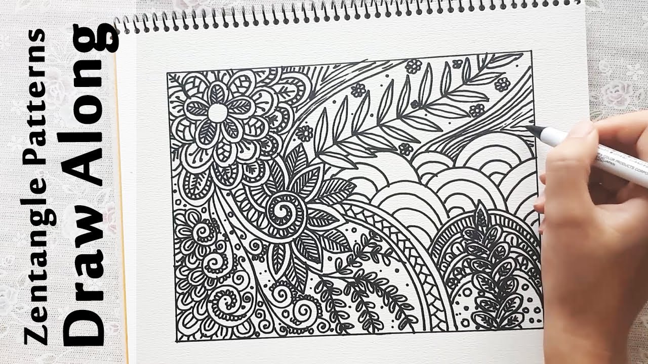 Meditative Doodle Art || Slow Pace Draw Along Tutorial || Zentangle art ...