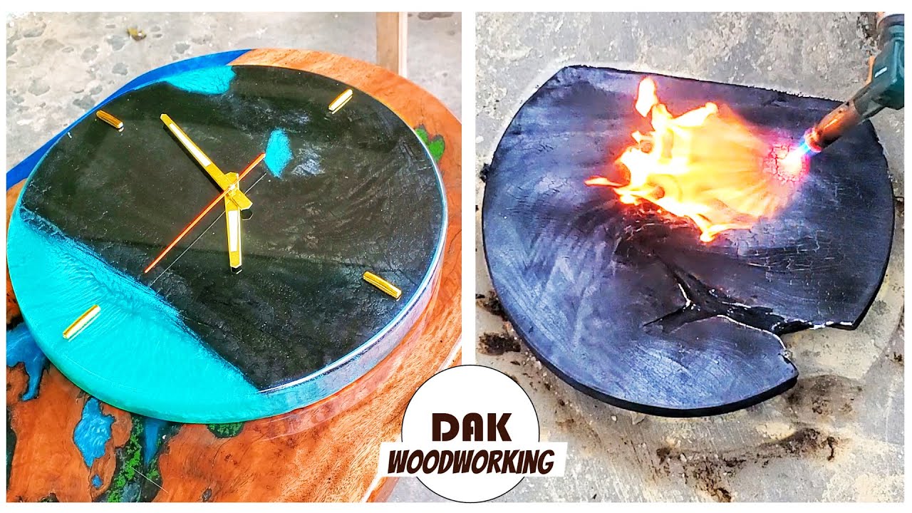 Fire Epoxy Clock || Wood Projects | DAK Woodworking - YouTube
