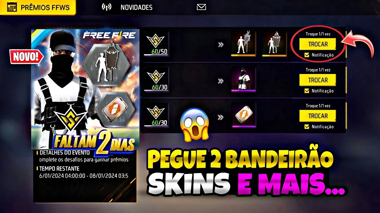 AMANHÃ!! NOVO EVENTO, PEGUE 2 EMOTE BANDEIRÃO? PRÊMIOS DO FFWS, ESTILO TECH FF - NOVIDADES FREE ...