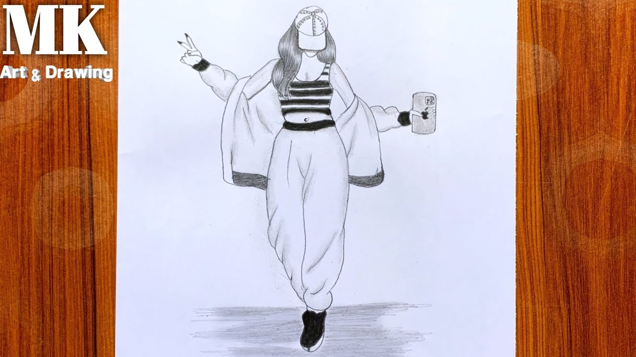 How to draw a Fashion Attitude Girl -Step by step draw|| Pencil sketch ...