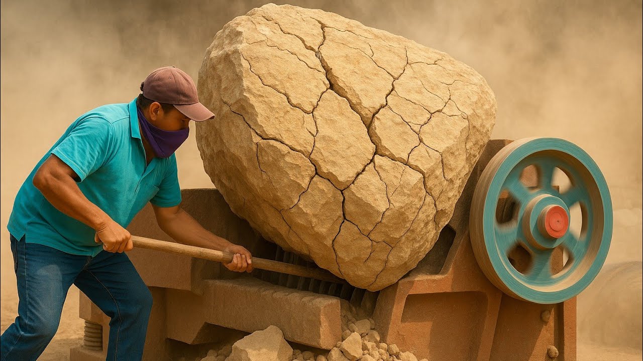 Super giant jaw rock crusher machine in action Quarry primary rock ...