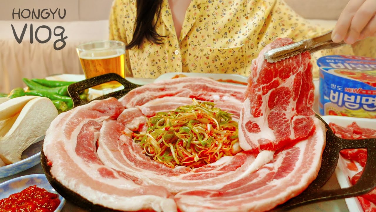 홍유 Vlog 혼자 사는 자취 일상 브이로그 ️📚해물짬뽕 튀김만두 귀여운 양모 펠트 키링 만들기 돈까스 정식 요리하고 삼겹살 구워 먹는 집순이 공부 끝 정리 시작
