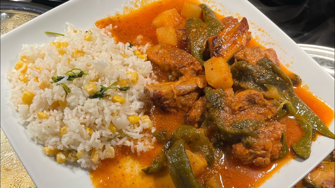 COSTILLAS EN CHILE ROJO CON ARROZ BLANCO! - YouTube