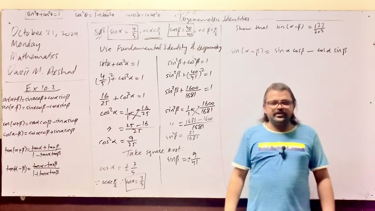 Exercise 10.2 Q8 sin(A-B) and use of fundamental identity of ...