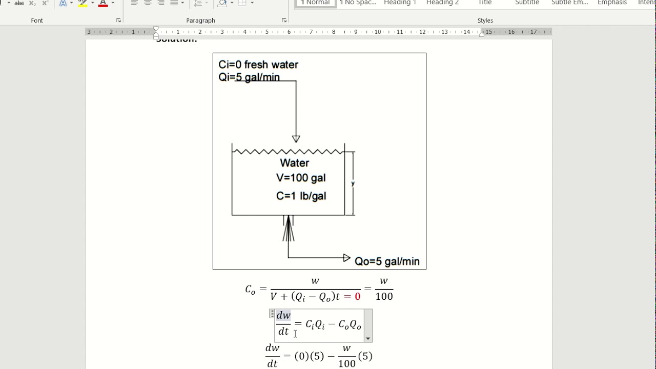 First Order Differential Equation Mixing Problem - YouTube