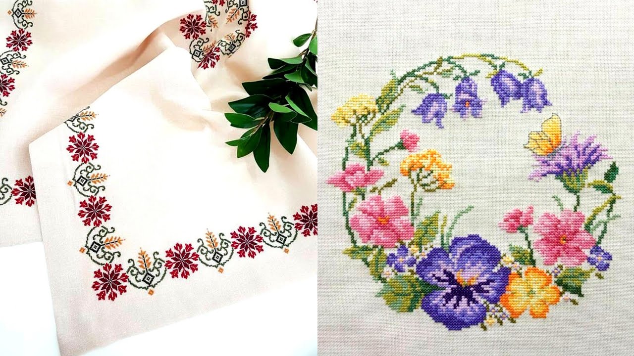 Cross stitch table mat corner embroidery design ideas - YouTube