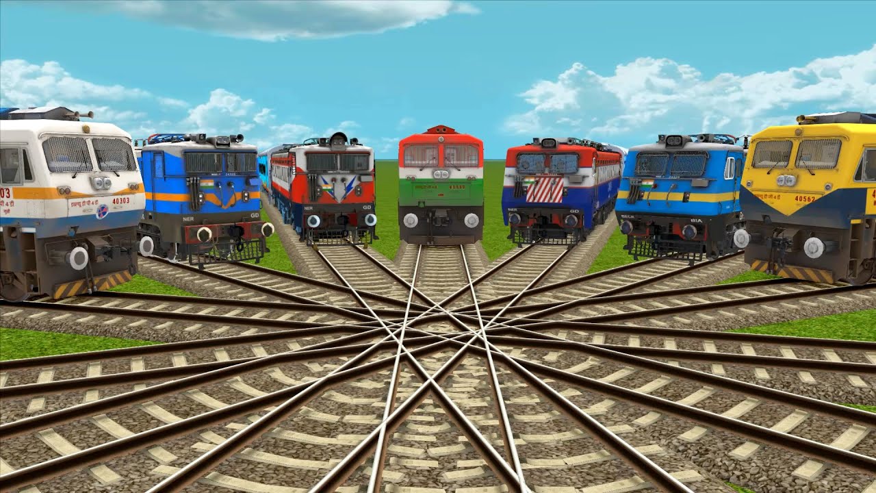 7 Train Crossing On Crisscrossed Railroad | Passenger Train | Indian ...
