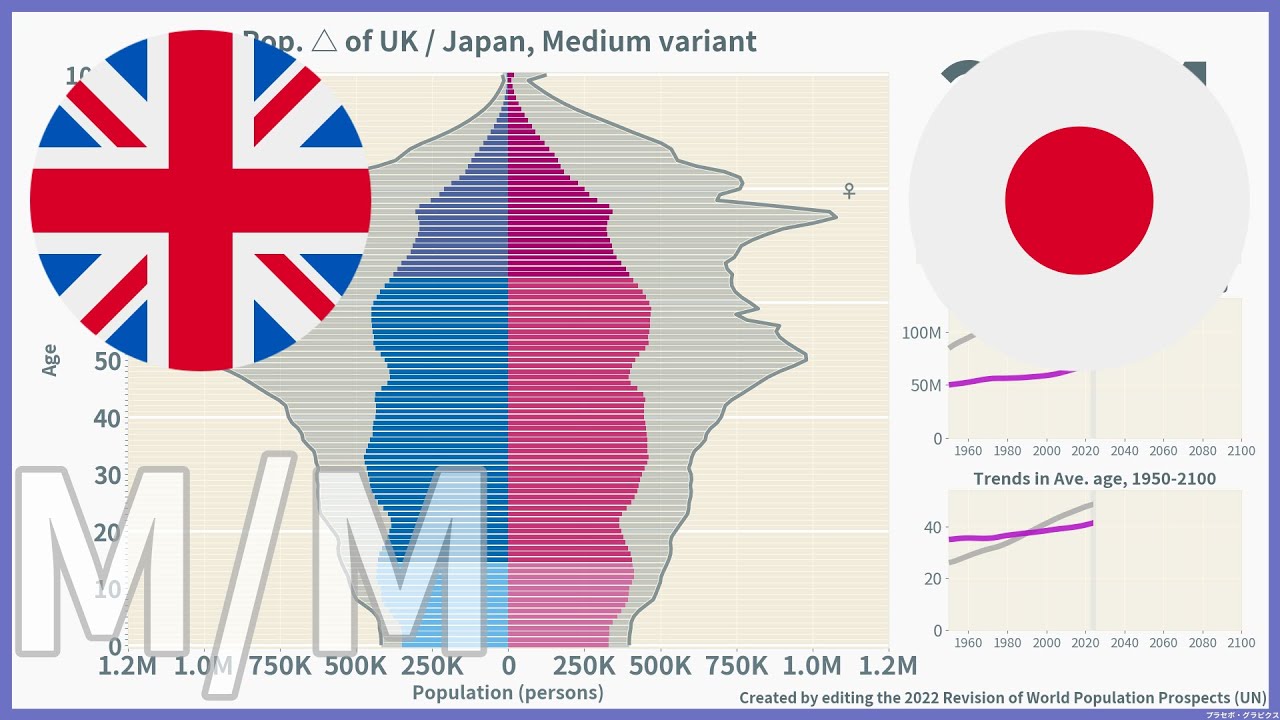 [🇬🇧UK vs 🇯🇵Japan] Comparison of Population Pyramids (1950-2100) / 2022 ...