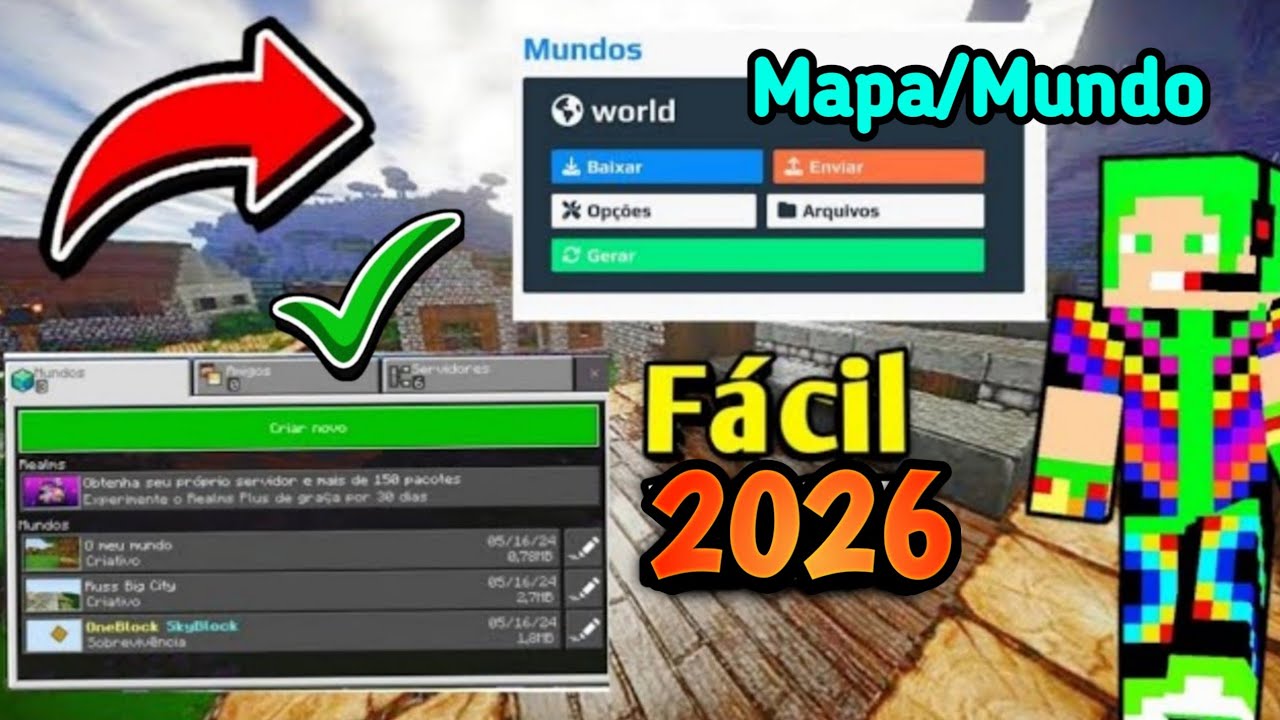 COMO COLOCAR MAPA NO SERVIDOR ATERNOS PARA MINECRAFT PE 1.21 EM 2026 ...