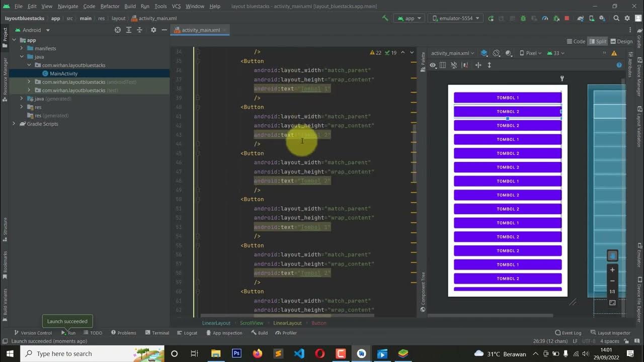 #4 Linear Layout dan Relative Layout Android Studio Emulator Blue ...