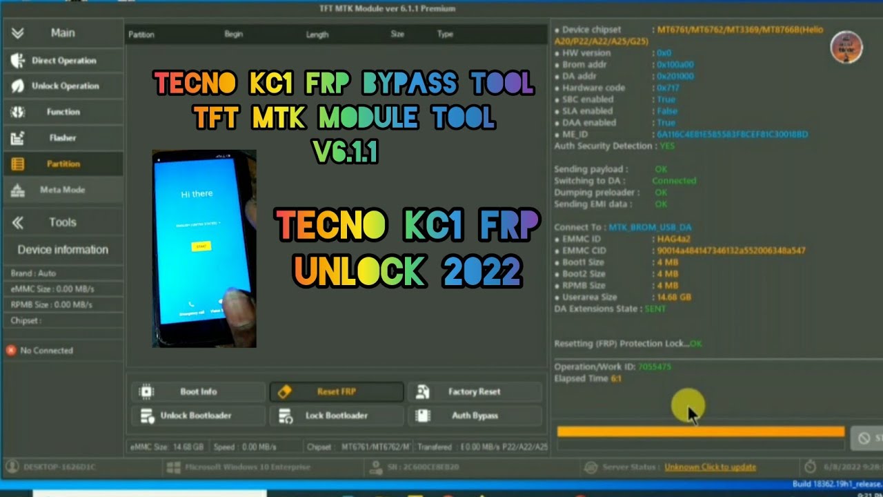 Tecno kc1 Frp Bypass 2022 | Tecno kc1 Frp Unlock TFT MTK module tool v6 ...
