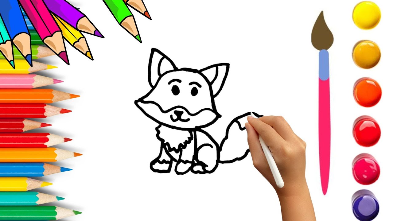 How To Draw cute Fox Drawing, Painting & Coloring For Kids and Toddlers ...