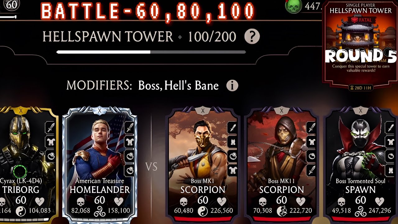 Fatal Hellspawn Tower Boss Battle 100 & 60, 80 Fight + MK1 Diamond Character Reward MK Mobile ...