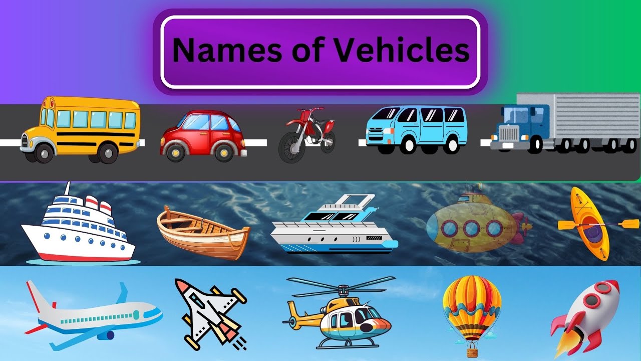 Names of Vehicles | Learn Vehicle Names for Kids! 🚗🚌🚜 - YouTube