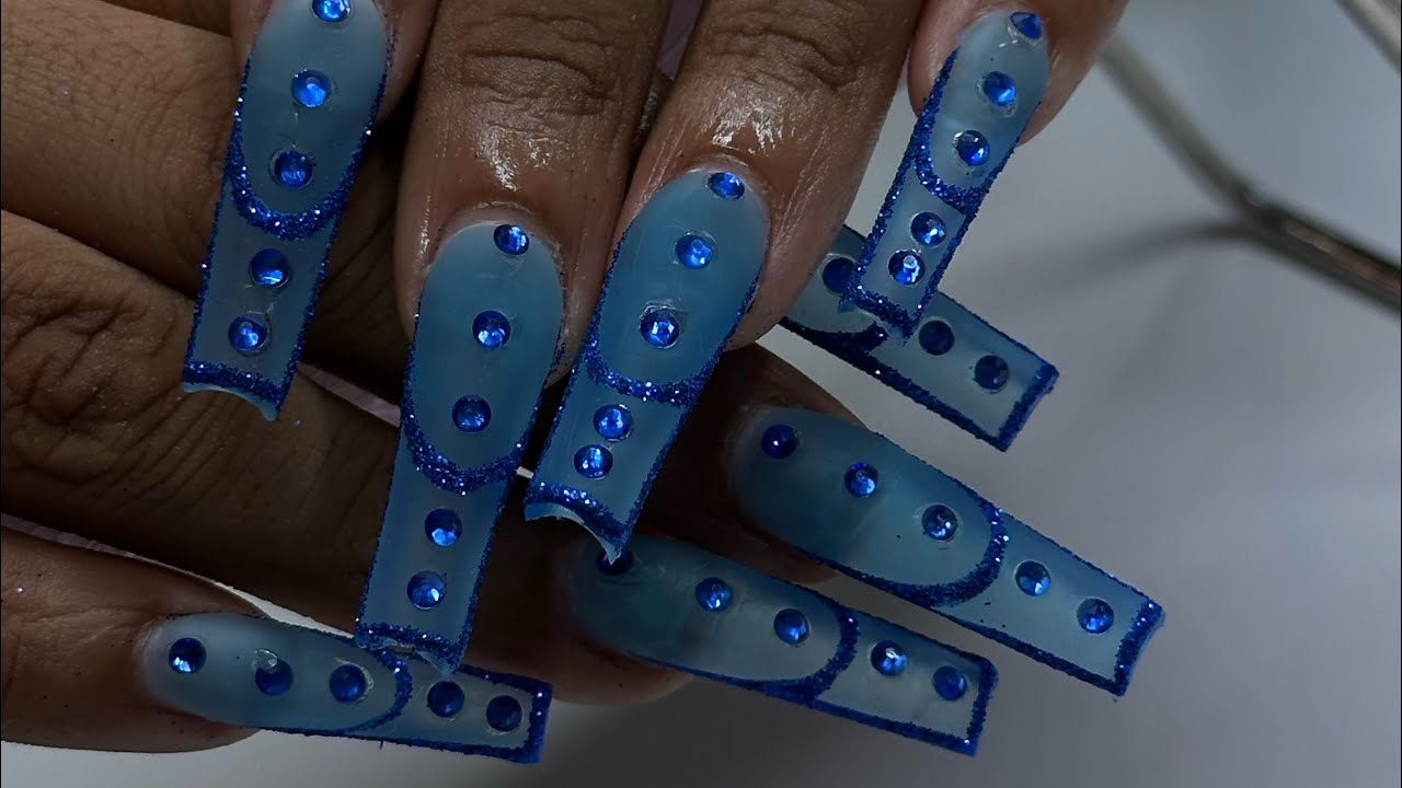 Watch me work‼️ Deep Blue XL Acrylic Nails - YouTube
