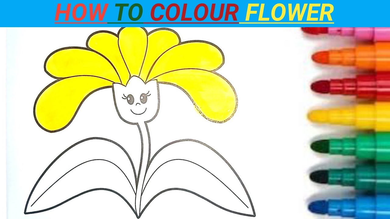 How to colour flower drawing step by step | Easy colouring to flower ...
