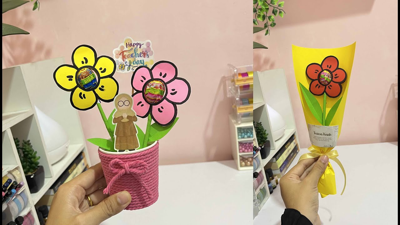 Ide kreatif buket permen lolipop bentuk bunga - YouTube