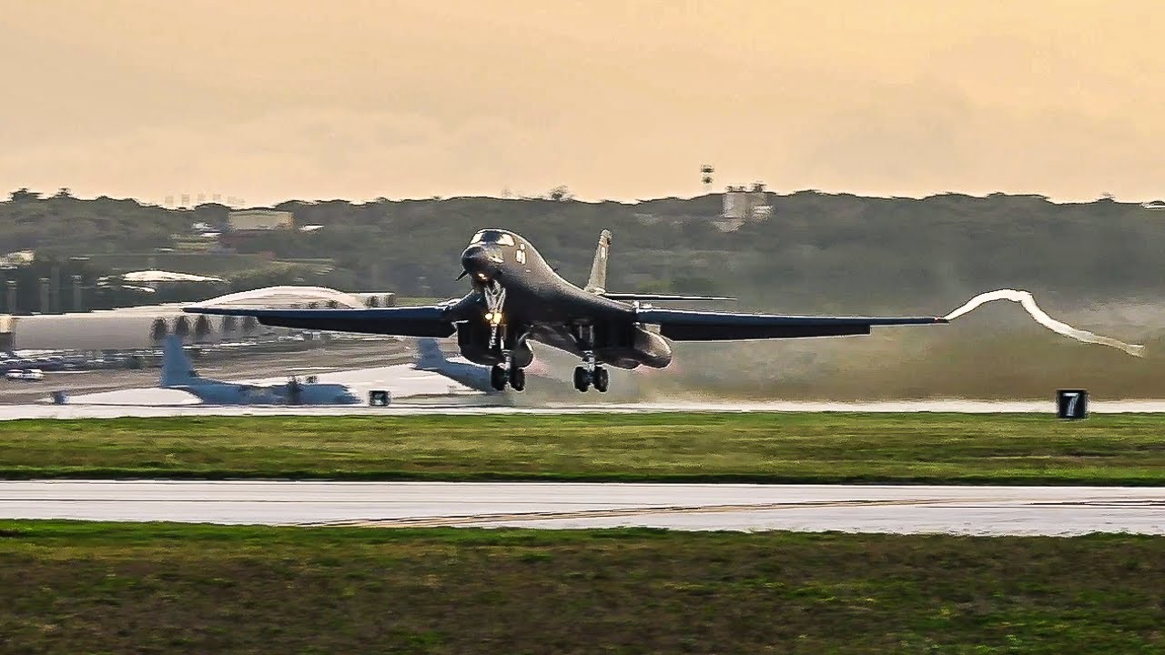 B-1 Bombers Takeoff From Andersen Air Force Base - YouTube