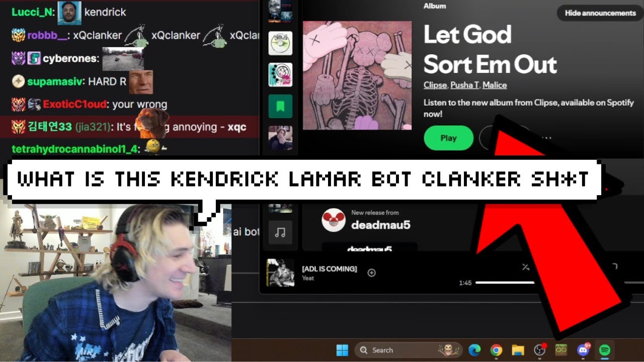 xQc Starts his Stream by Clowning Spotify for using "Kendrick Lamar Bots" to Promote Albums ...