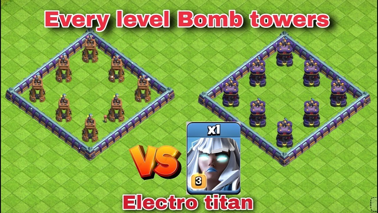 Every Level Bomb Tower VS Electro Titan | Clash of clans | Bomb tower ...