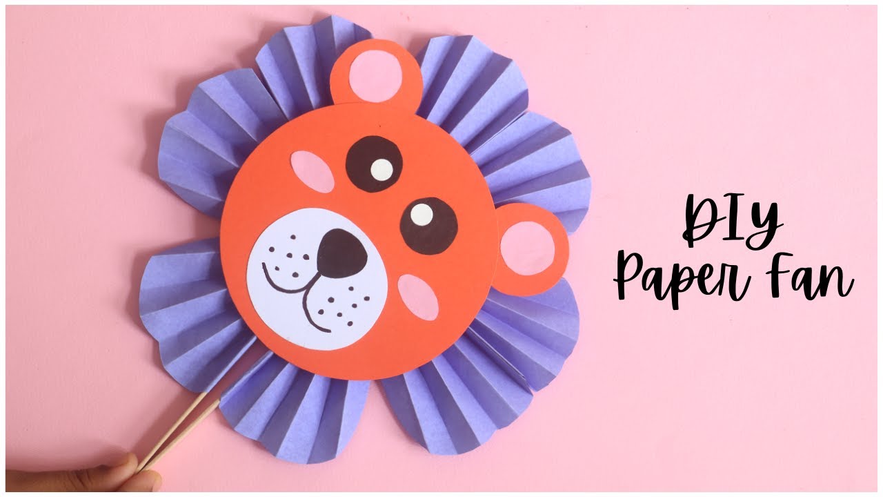 DIY Paper Fan Tutorial | Lion Paper Fan | Paper Crafts EASY - YouTube