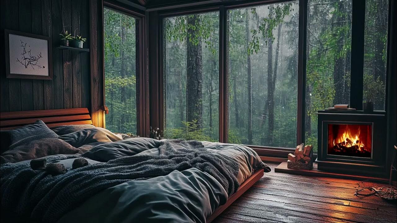 Cozy Rain on Window - Thunderstorm & Warm Fireplace | Deep Sleep, Study, and Relaxation Sounds ...