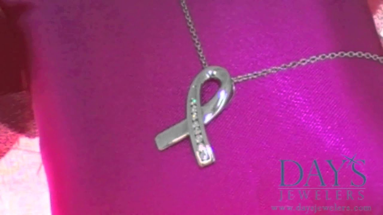 Breast Cancer Ribbon Necklace with Diamonds - YouTube